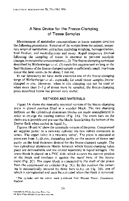 (PDF) A new device for the freeze-clamping of tissue samples