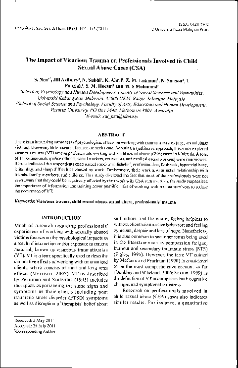 (PDF) The Impact of Vicarious Trauma on Professionals Involved in Child ...