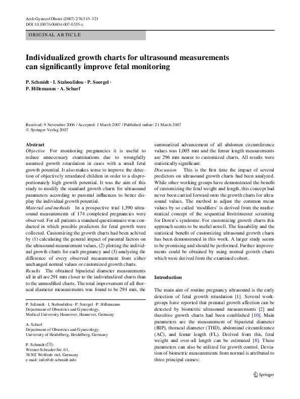 (PDF) Individualized growth charts for ultrasound measurements can ...