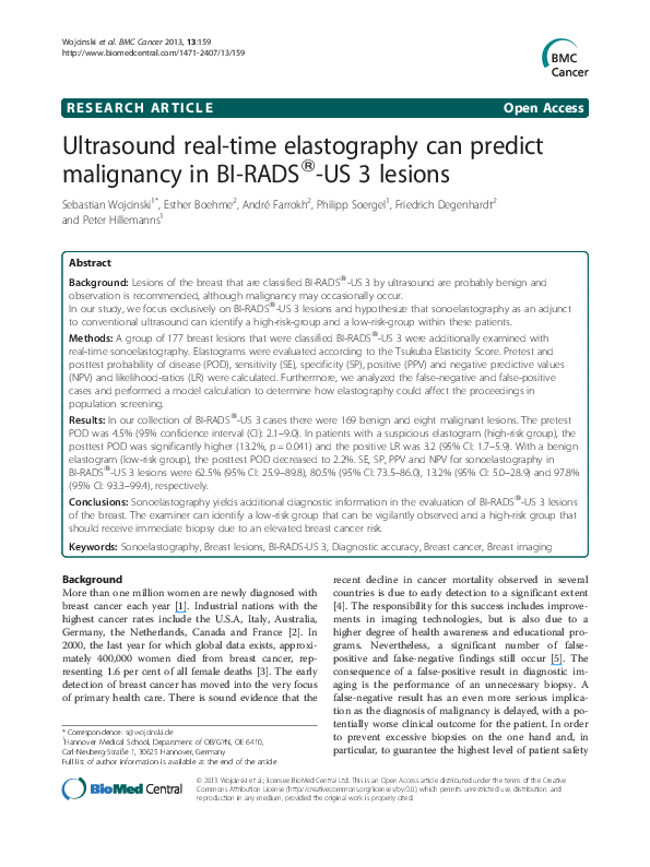 (PDF) Ultrasound real-time elastography can predict malignancy in BI-RADS®-US 3 lesions ...
