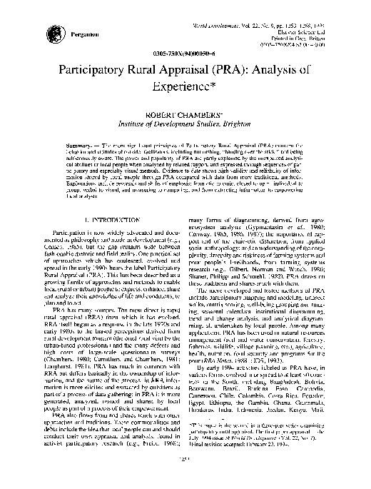 (PDF) Participatory rural appraisal (PRA): Analysis of experience