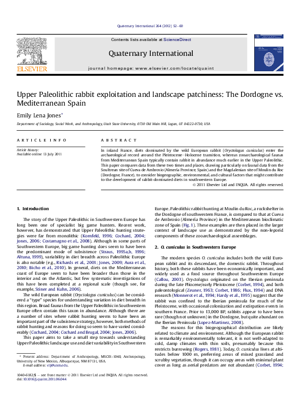 (PDF) Upper Paleolithic rabbit exploitation and landscape patchiness ...