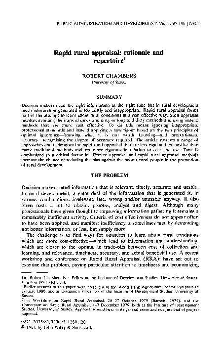 (PDF) Rapid rural appraisal: Rationale and repertoire