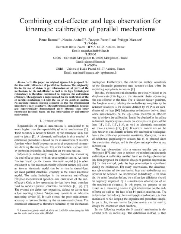 (PDF) Combining end-effector and legs observation for kinematic calibration of parallel mechanisms