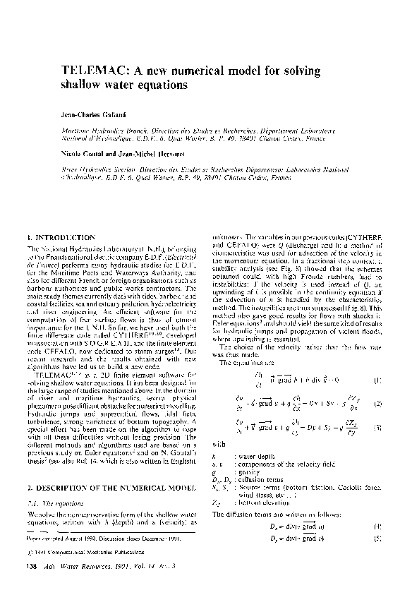 (PDF) TELEMAC: A new numerical model for solving shallow water equations