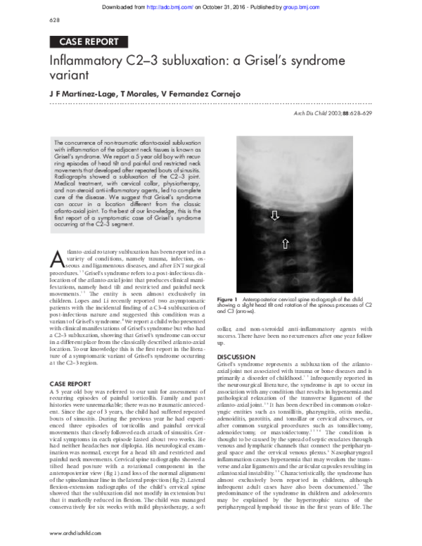 (PDF) Inflammatory C2-3 subluxation: a Grisel's syndrome variant | Juan F. Martinez-Lage ...