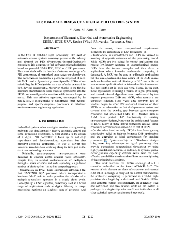 (PDF) Custom-Made Design of a Digital PID Control System