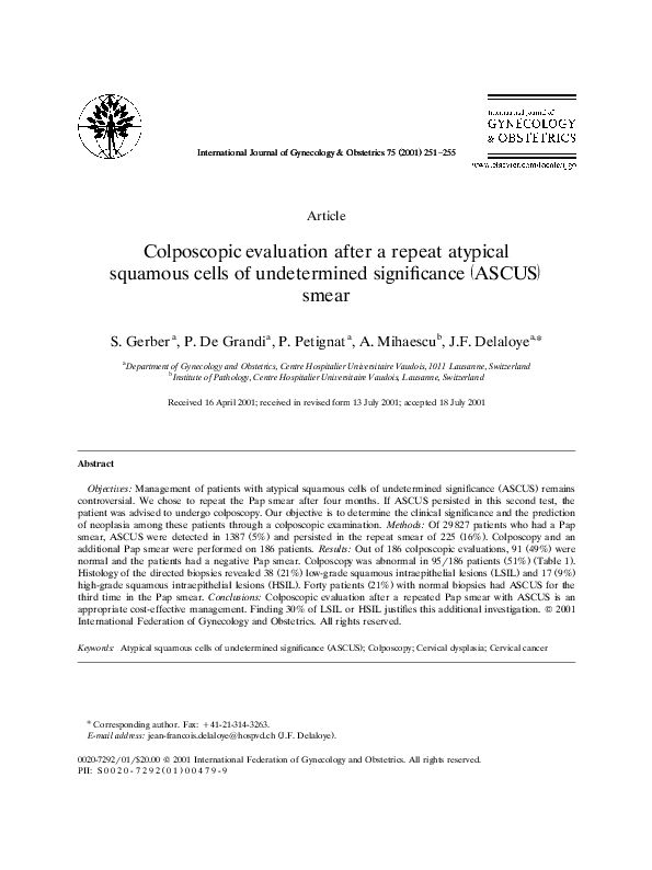 (PDF) Colposcopic evaluation after a repeat atypical squamous cells of ...