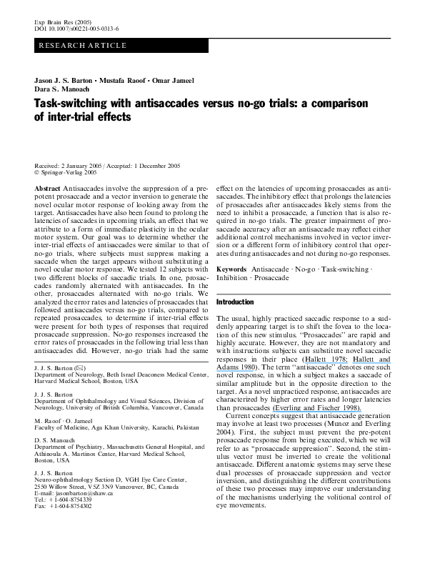 (PDF) Task-switching with antisaccades versus no-go trials: a ...