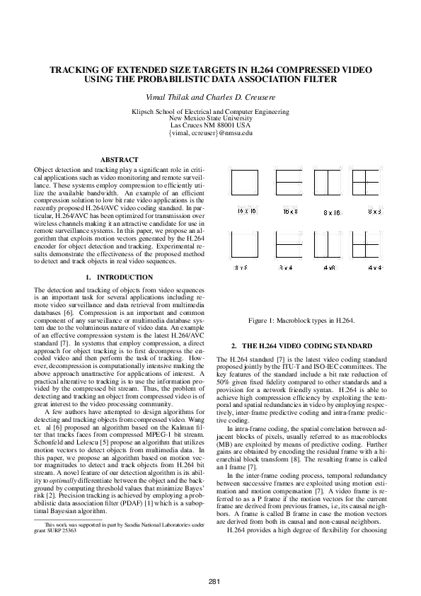 (PDF) TRACKING OF EXTENDED SIZE TARGETS IN H.264 COMPRESSED VIDEO USING THE PROBABILISTIC DATA ...