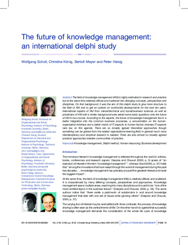 (PDF) The future of knowledge management: an international delphi study