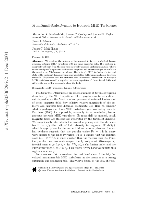 (PDF) From Small-Scale Dynamo to Isotropic MHD Turbulence