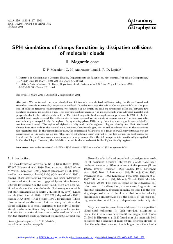 (PDF) SPH simulations of clumps formation by dissipative collisions of molecular clouds. II ...