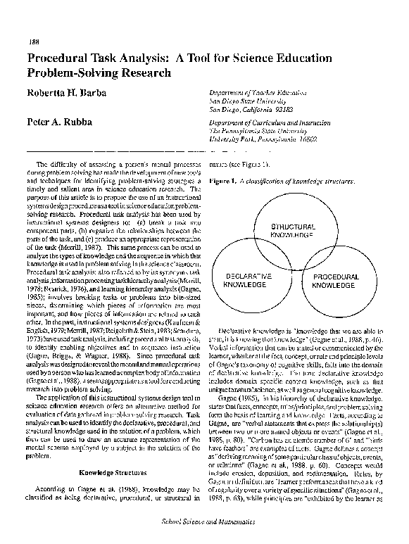 (PDF) Procedural Task Analysis: A Tool for Science Education Problem-Solving Research