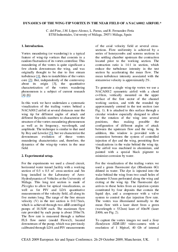 (PDF) Dynamics of the wing-tip vortex in the near field of a NACA 0012 ...