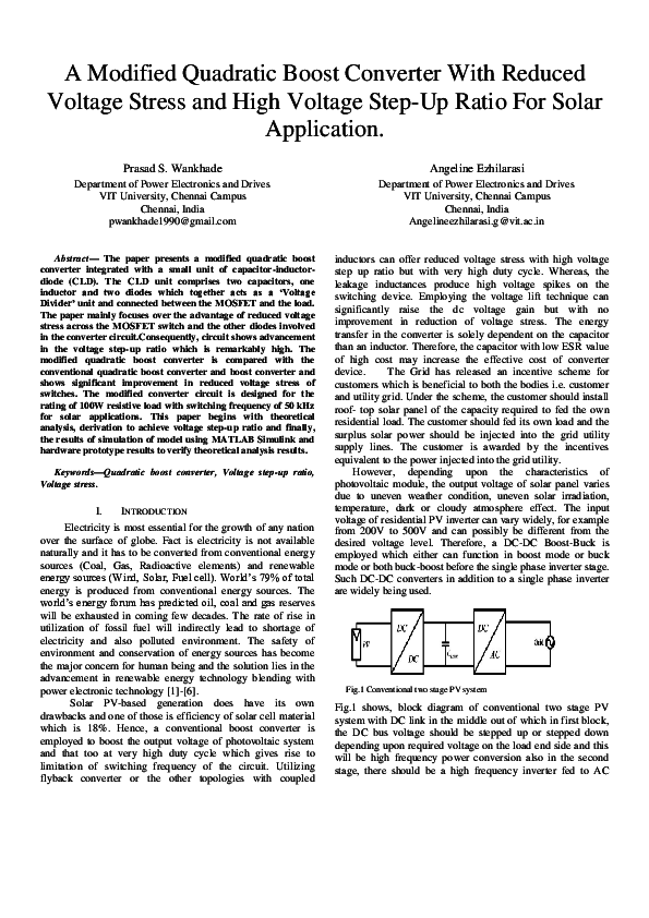 (PDF) A Modified Quadratic Boost Converter With Reduced Voltage Stress and High Voltage Step-Up ...