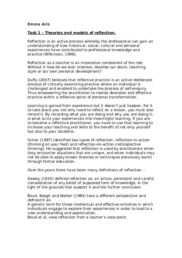 (DOC) Reflective Practice