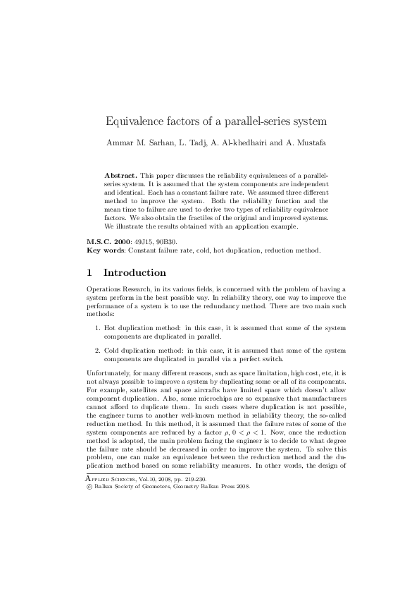 (PDF) Reliability equivalence of a parallel-series system