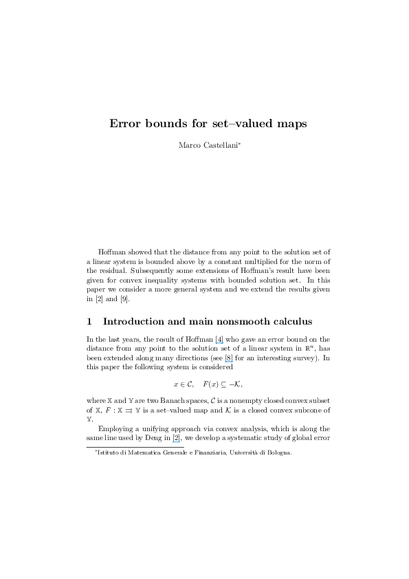 (PDF) Error bounds for set-valued maps