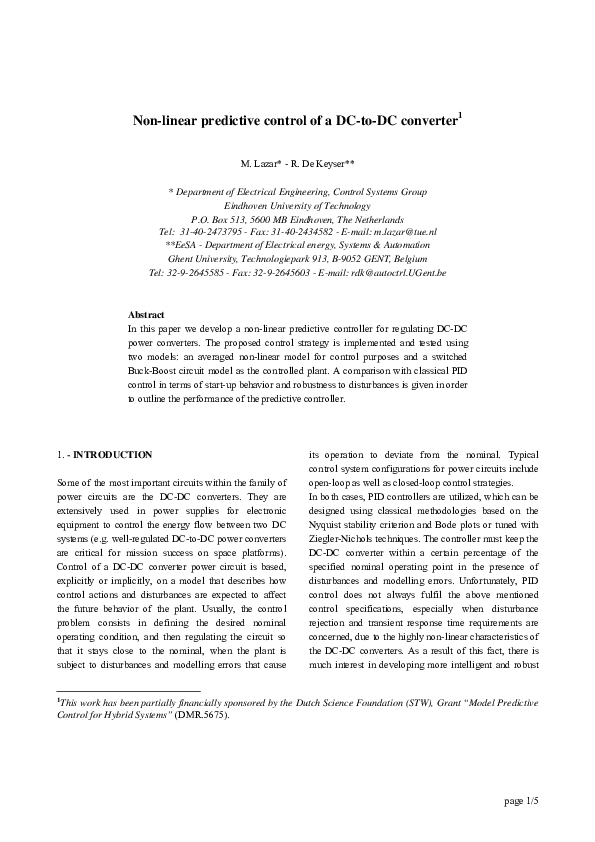(PDF) Non-linear predictive control of a DC-to-DC converter 1