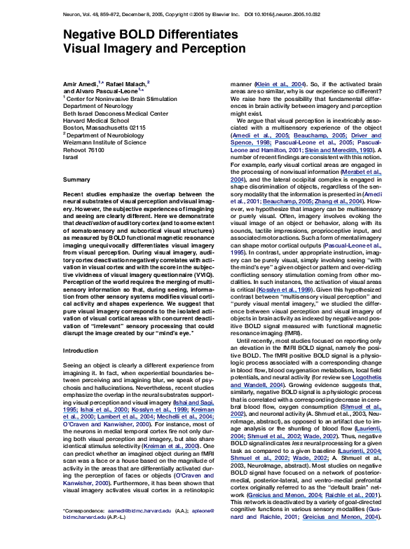 (PDF) Negative BOLD Differentiates Visual Imagery and Perception