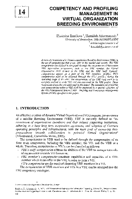 (PDF) Competency and Profiling Management in Virtual Organization Breeding Environments