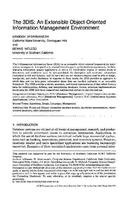 The 3DIS: an extensible object-oriented information management environment