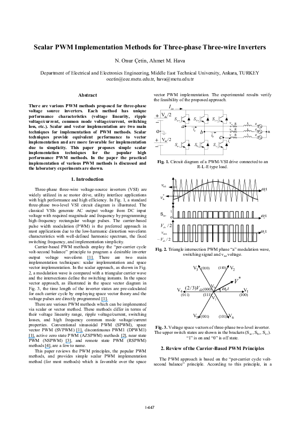 Pdf Scalar Pwm Implementation Methods For Three Phase Three Wire