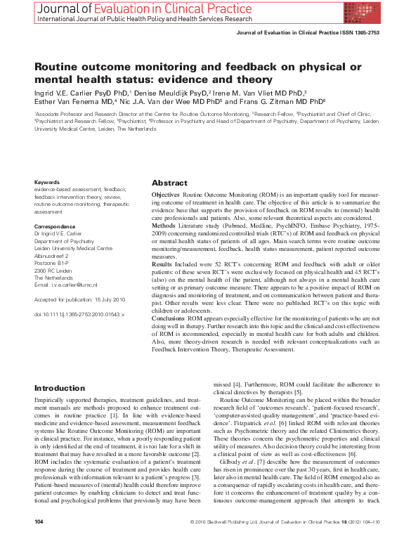 (PDF) Routine outcome monitoring and feedback on physical or mental ...