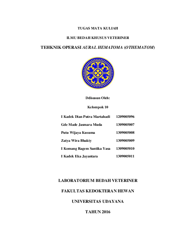 (PDF) TEHKNIK OPERASI AURAL HEMATOMA (OTHEMATOM