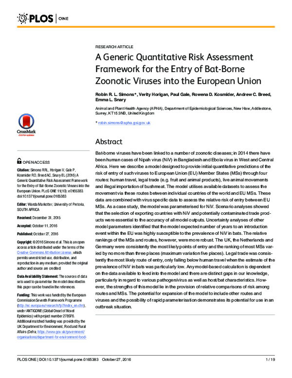 (PDF) A Generic Quantitative Risk Assessment Framework for the Entry of ...