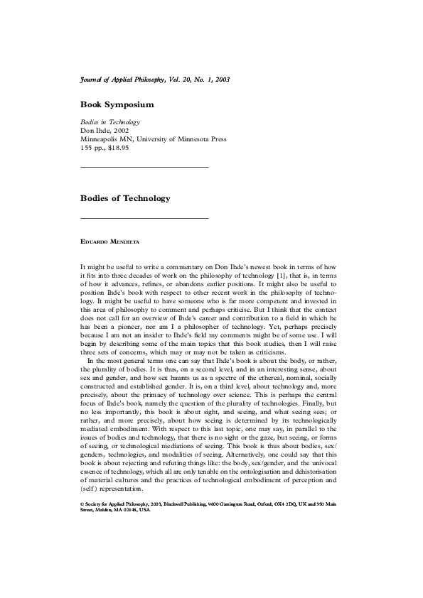 (PDF) Don Ihde Bodies in Technology