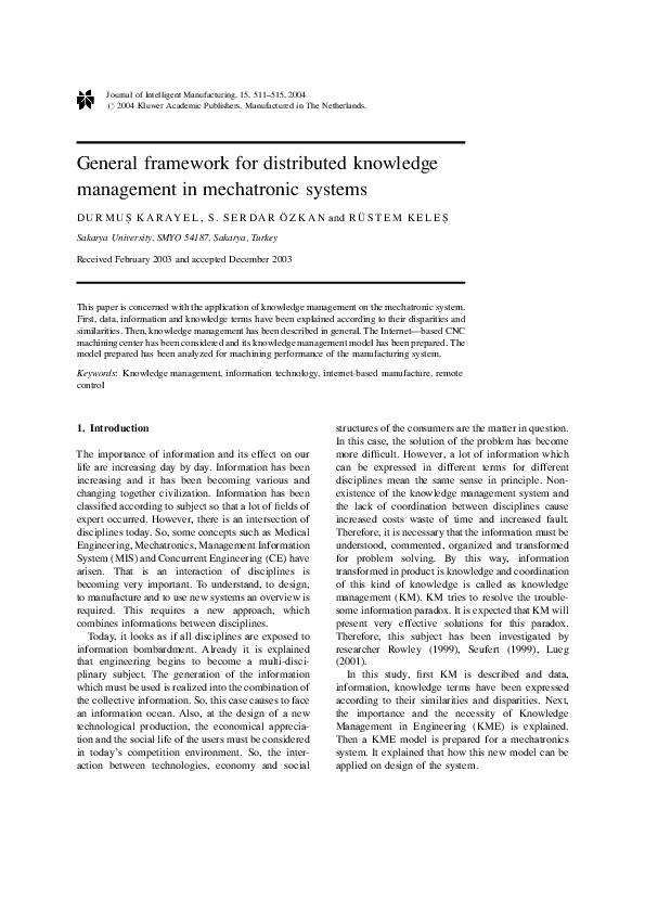 (PDF) General framework for distributed knowledge management in mechatronic systems