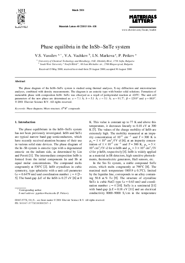 (PDF) Phase equilibria in the InSb–SnTe system