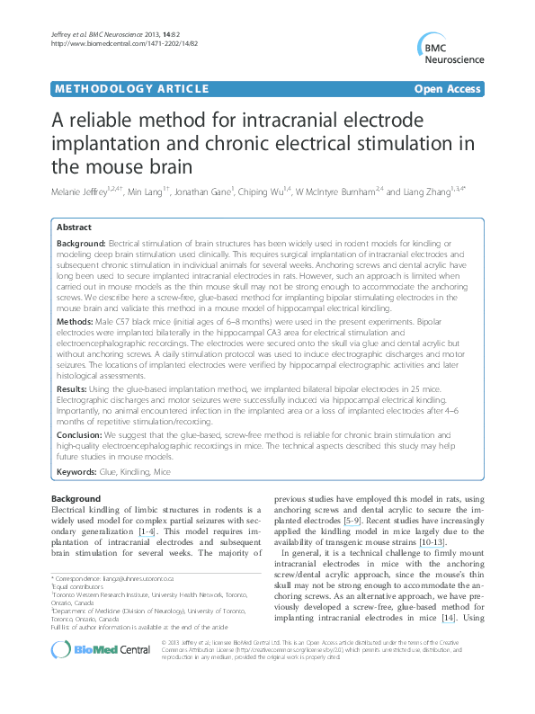 (PDF) A reliable method for intracranial electrode implantation and ...