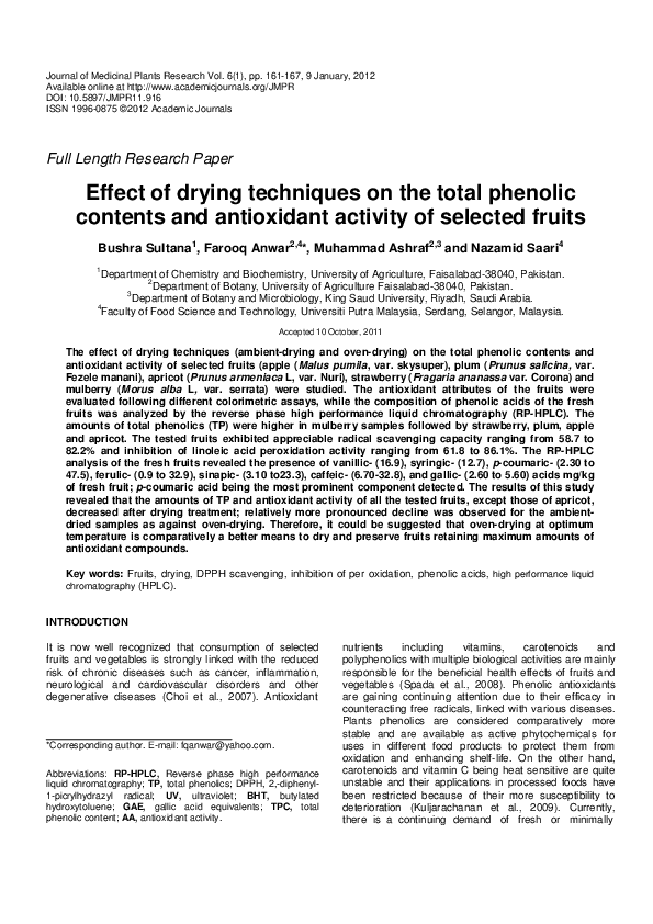 Pdf Effect Of Drying Techniques On The Total Phenolic Contents And