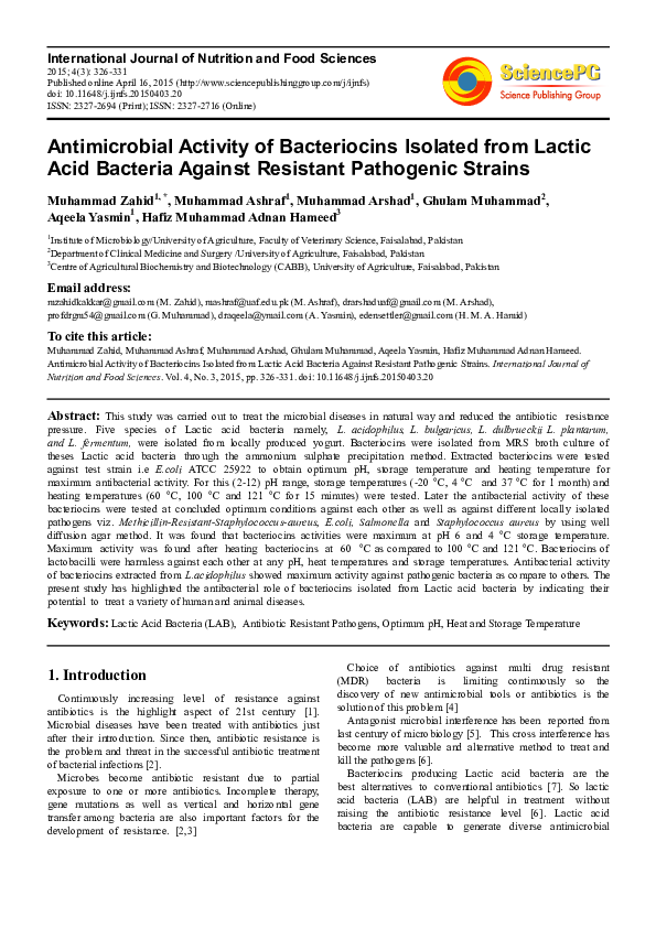 (PDF) Antimicrobial Activity of Bacteriocins Isolated from Lactic Acid Bacteria Against ...