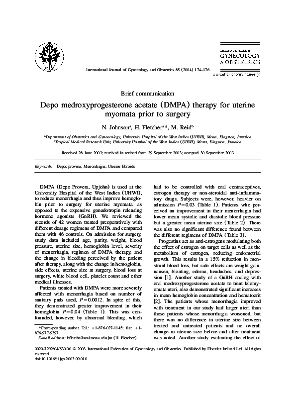 (PDF) Depo medroxyprogesterone acetate (DMPA) therapy for uterine ...