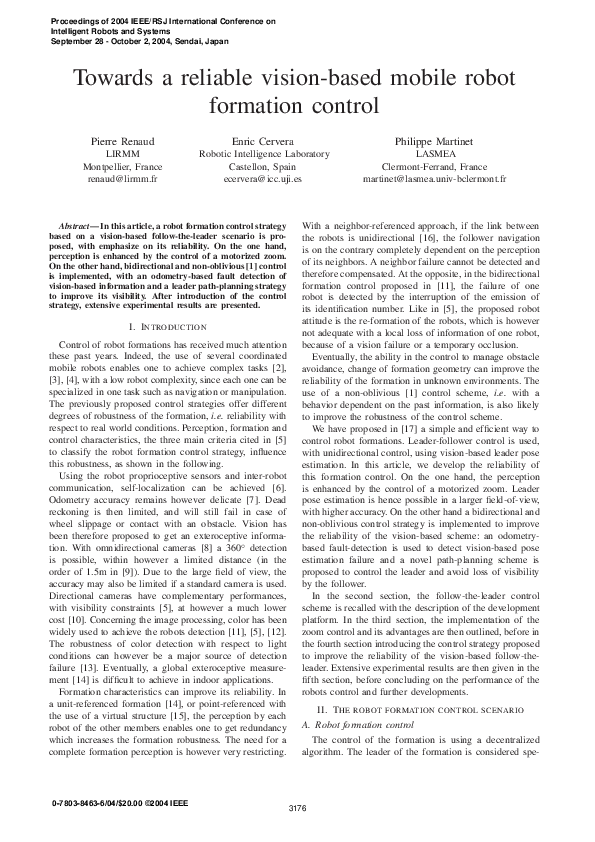 Pdf Towards A Reliable Vision Based Mobile Robot Formation Control
