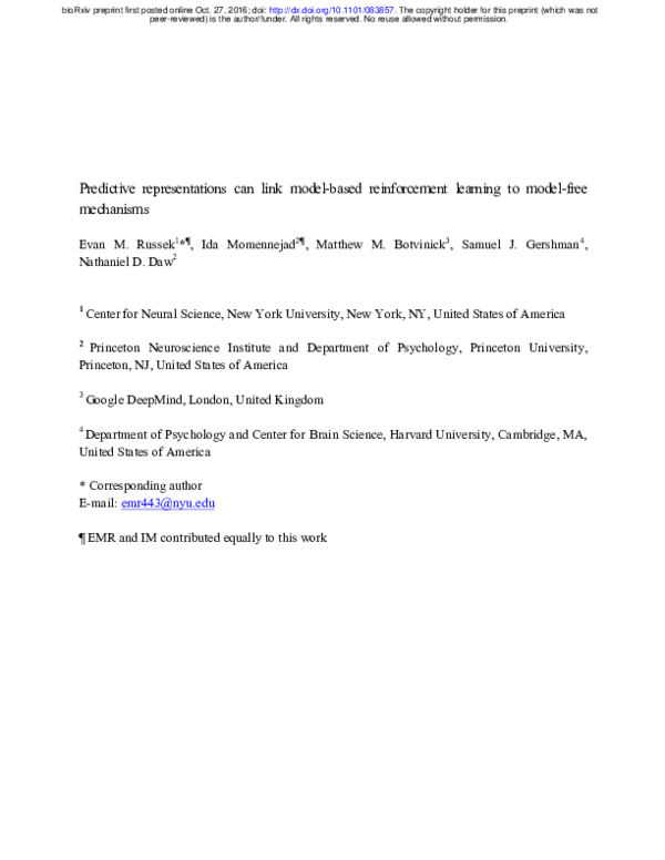 (PDF) Predictive representations can link model-based reinforcement learning to model-free ...