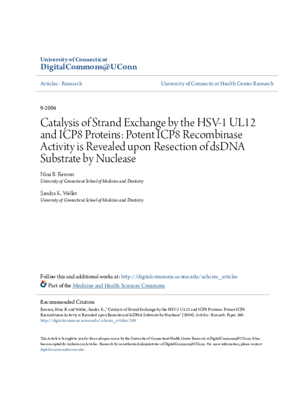 (PDF) Catalysis of Strand Exchange by the HSV-1 UL12 and ICP8 Proteins ...