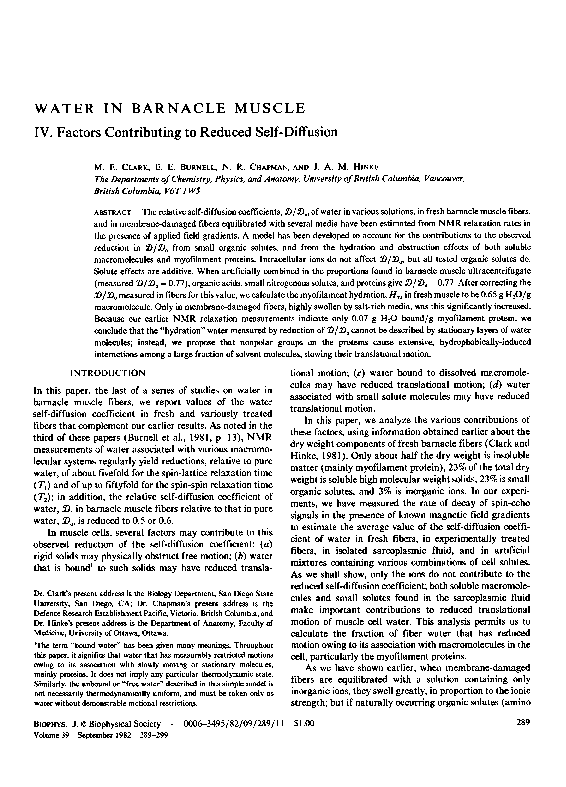 (PDF) Water in barnacle muscle. IV. Factors contributing to reduced ...