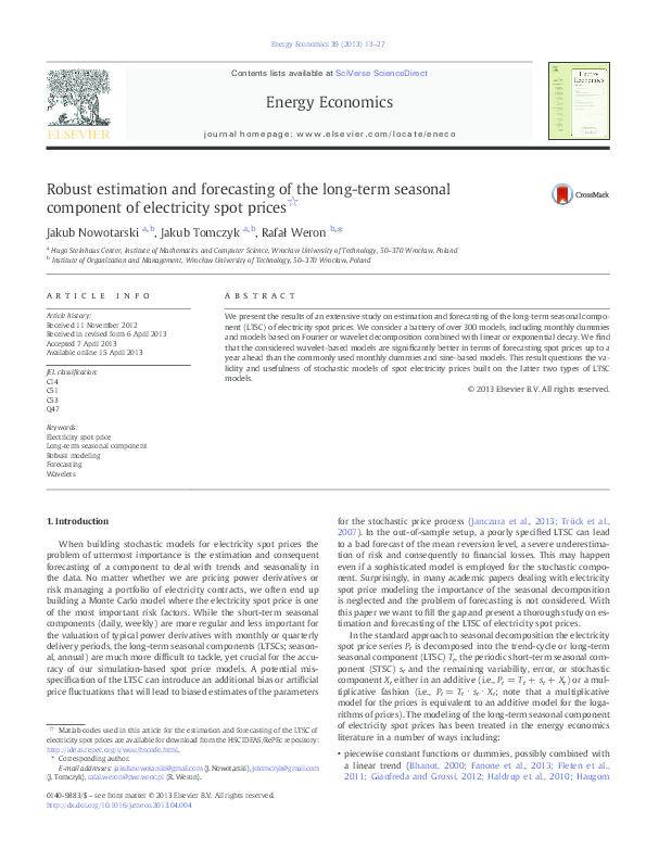(PDF) Robust estimation and forecasting of the long-term seasonal component of electricity spot ...