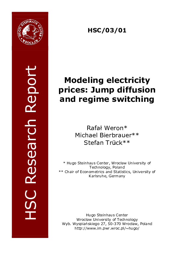(PDF) Modeling electricity prices: jump diffusion and regime switching