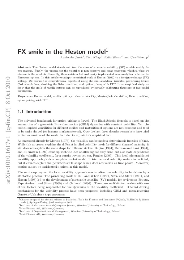 (PDF) FX smile in the Heston model
