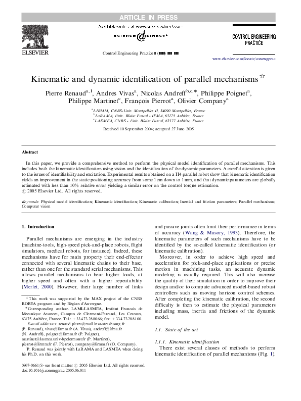 (PDF) Kinematic and dynamic identification of parallel mechanisms