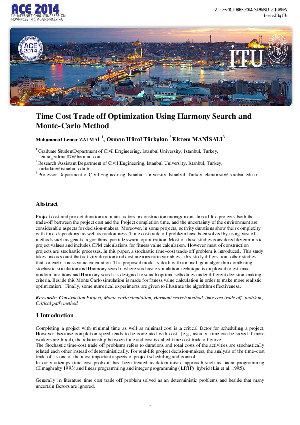 (PDF) Time Cost Trade off Optimization Using Harmony Search and Monte-Carlo Method