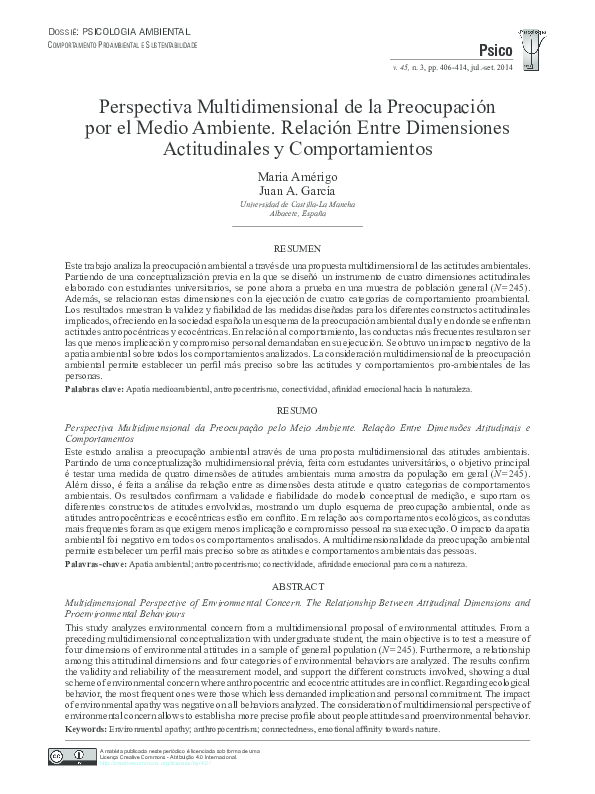 (PDF) Perspectiva Multidimensional de la Preocupación por el Medio ...