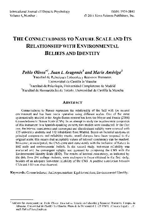(PDF) The connectedness to nature scale and its relationship with ...