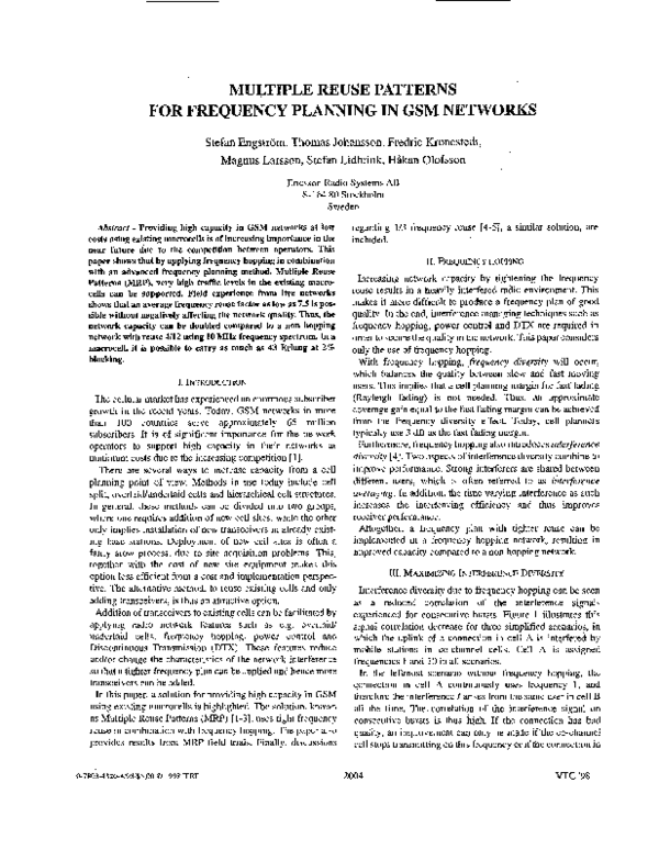 Pdf Multiple Reuse Patterns For Frequency Planning In Gsm Networks